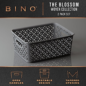BINO l Plastic Storage Baskets, Medium - Grey | THE BLOSSOM COLLECTION l Multi-Use Organizer Bin l Built-in Handles l Plastic Woven Basket for Organizing l Pantry & Home Organizing Basket