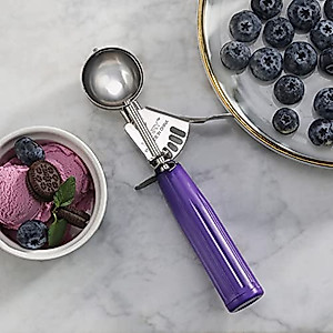 New Star Foodservice 34905 Commercial-Grade Thumb Press Food Disher/Ice Cream Scoop, 18/8 Stainless Steel, 0.875 oz, Size 40, Purple