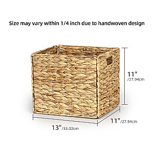 WEAVELYRICS 4 Pack 13×11" Rectangular Wicker Storage Bins, Water Hyacinth Baskets, Foldable Wicker Baskets, Storage Basket with Built-in Handles, Handwoven Natural Baskets for Shelves, Outdoor