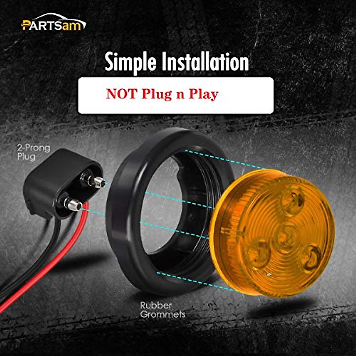 Partsam 10Pack(5 Amber + 5 Red) 2" Led Round Trailer Side Marker Light Grommet Flush Mount 4LED, Sealed 2 inch Round Clearance Lights with Reflex Lens for Truck RV Camper, IP67 Waterproof, 12V