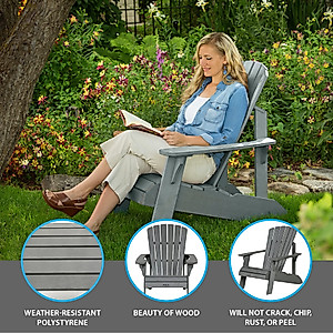 Lifetime Faux Wood Adirondack Chair, Gray - 60204 & Christopher Knight Home Reed Outdoor Water-Resistant Adirondack Chair Cushion, Navy Blue, 1 Count (Pack of 1)