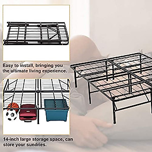 BIQWBIC Folding King Bed Frame, 14 Inch Metal Platform Bed Frame King Size Mattress Foundation, No Box Spring Needed King Size Bed Frame with Storage, Steel Slat Noise-Free, 5 Minute Assembly, Black