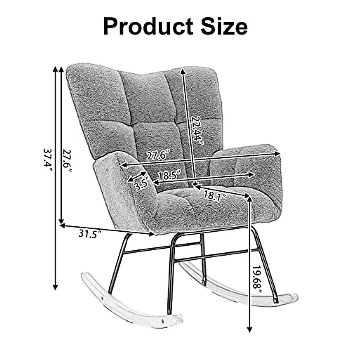 Nursery Rocking Chair for Baby, Indoor Velvet Fabric Nursing Chair, Modern Upholstered Glider Rocker Armchair with High Backrest for Bedroom Office Living Room (Light Pink)