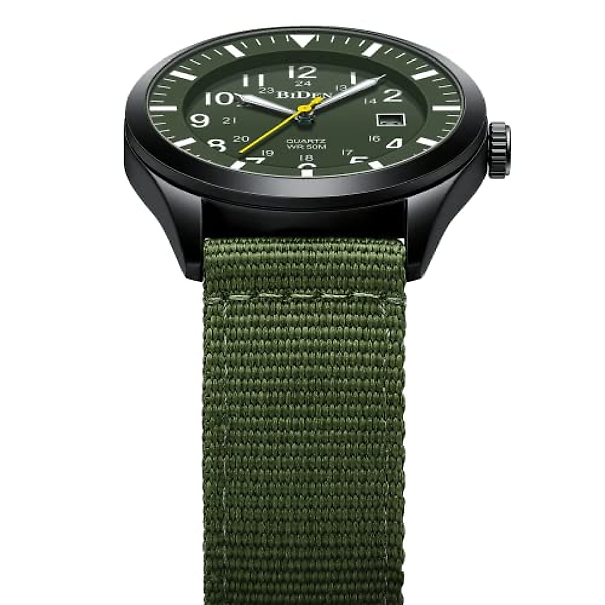HANPOSH Mens Watches Waterproof Military Watches for Men Analog Tactical Wrist Watch Army Field Watches Work Watch Outdoor Casual Quartz Japanese Movement Nylon Band Black Green