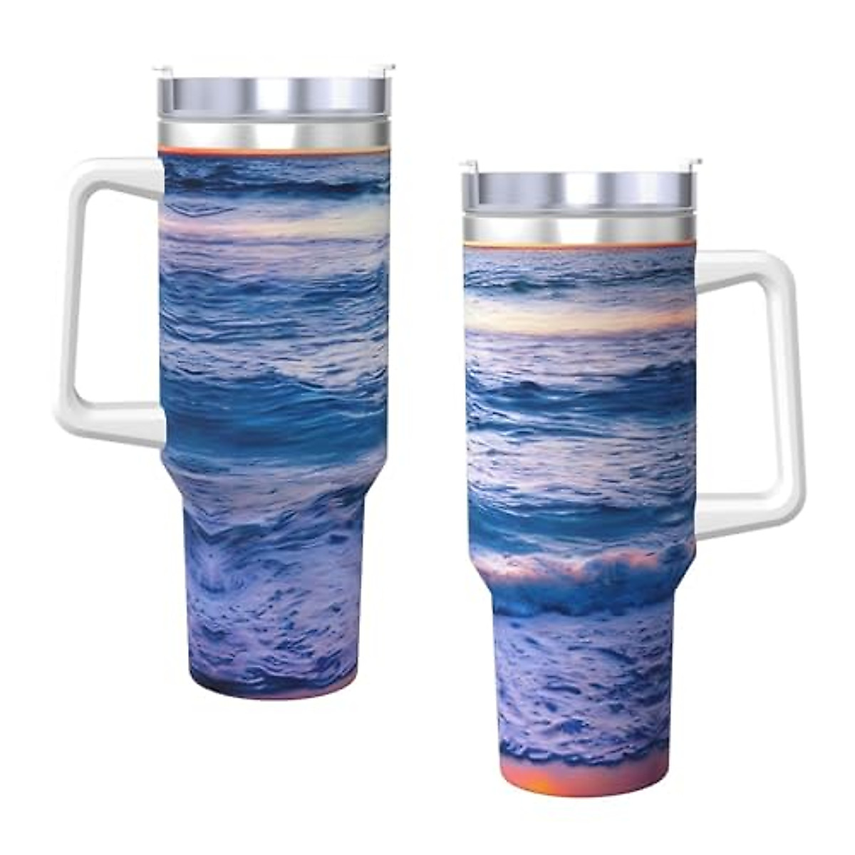 HULIBIN Beach Sunset Ocean Waves Print Double Deck Stainless Steel Travel Coffee Cup With Lid 40 Oz Ice Bully Cup