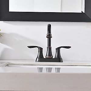 Comllen Oil Rubbed Bronze Bathroom Faucet Centerset 4 Inch Two Handle Bathroom Sink Faucet with Swivel Spout Bronze Faucet for Bathroom Sink Without Pop up Drain Water Supply Lines