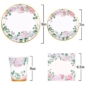 Floral Party Decorations Bridal Shower Plates and Napkins Sets for 24 Guest-Tea Party Themed Decorations,Floral Party Paper Plates,Cups,Nakpins for Baby Shower,Birthday,Wedding Tea Party Supplies