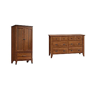 Sauder Carson Forge Armoire, Washington Cherry Finish & Shoal Creek Dresser, Oiled Oak Finish