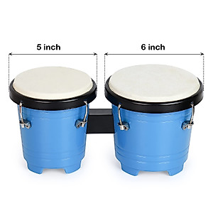 MUSCELL Bongos for Kids,5" and 6" Plastic Small Bongo Drums,Natural Sheepskin Head,w/ 8pcs Egg Shakers,for Baby Children Special Christmas Birthday Gift - Blue