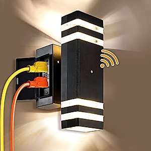HIHUOS Porch Lights with Outlet, Dusk to Dawn Exterior Light Fixture, Waterproof Outdoor Wall Lantern, Anti-Rust Up and Down Outside Sconce Lighting Fixture for House Garage Patio Park