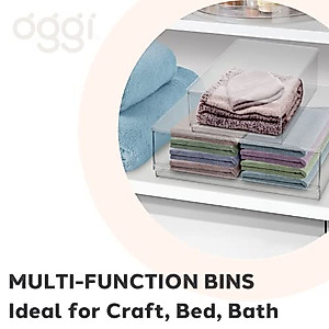 Oggi Clear Stackable Storage Bin with Lid - Ideal for Kitchen, Pantry, Cabinet, Bathroom, Bedroom, Kids, Refrigerator, Freezer. With Handles - Organize Jars, Packets, Snacks, Pasta - 12x4x4