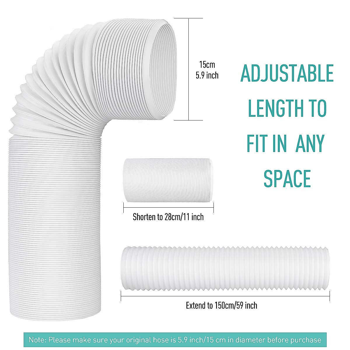 AGPTEK Exhaust Hose for Portable Air Conditioner, 5.9 Inch Diameter AC Vent Hose, Replacement for 5.9 inch Exhaust Vent Tube -Counter Clockwise Thread, 59 Length