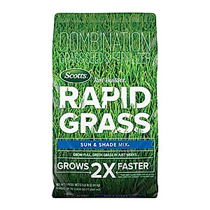 Scotts Turf Builder Rapid Grass Sun & Shade Mix, Combination Seed and Fertilizer, Grows Green Grass in Just Weeks, 5.6 lbs.