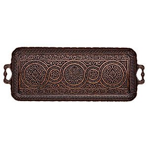 Turkish Ottoman Coffee Tea Beverage Serving Rectangle Tray (Small Tray) (13 INC*5.5 INC) (Copper)