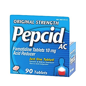 Pepcid AC Original Strength Heartburn Relief Tablets, Prevents & Relieves Heartburn Due to Acid Indigestion & Sour Stomach, 10 mg Famotidine to Reduce & Control Acid, Fast-Acting, 90 Ct