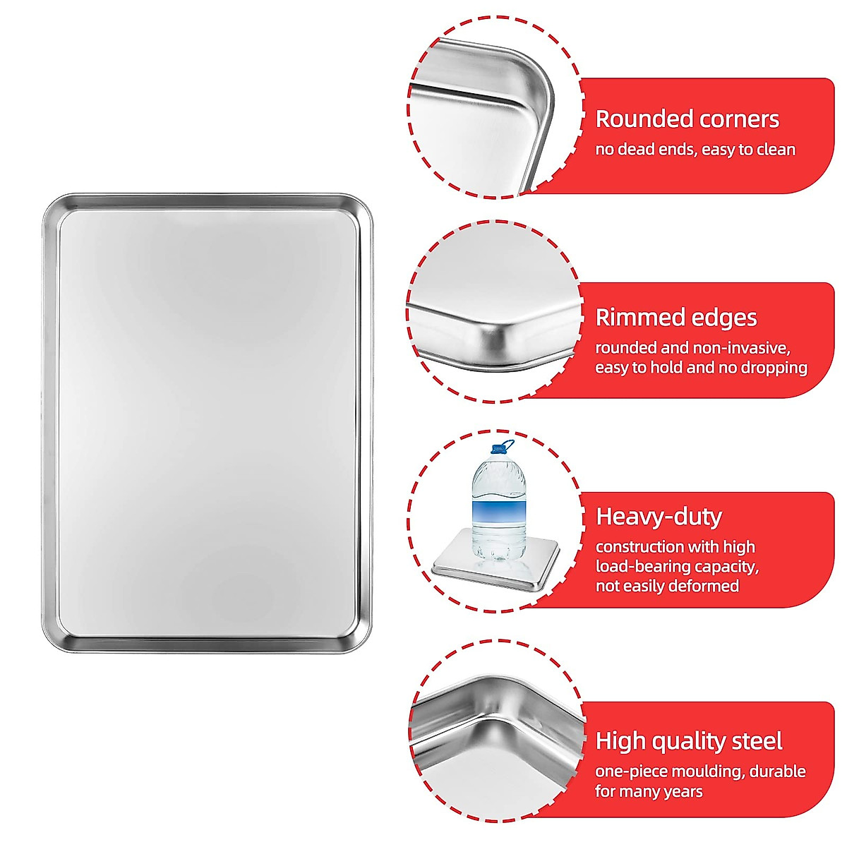 Zacfton 4 PCS Baking Sheet for Oven, Stainless Steel Baking Pans Toaster Oven Tray, Cookie Sheets for Baking, Non Toxic & Healthy, Easy Clean & Dishwasher Safe