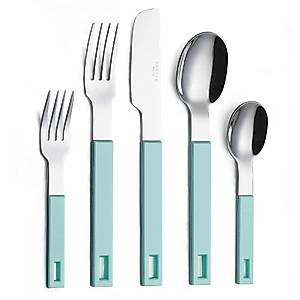 ANNOVA Silverware Set 20 Pieces Stainless Steel Cutlery Color Block Handle Modern Style Flatware - 4 x Dinner Knife; 4 x Dinner Fork; 4 x Salad fork; 4 x Dinner Spoon; 4 x Dessert Spoon (Turquoise)