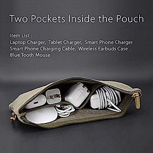 Water Resistant Zipper Document Holder, Fits Manila Folder, Rustic Large Waxed Canvas Pouch with Full Grain Leather, Inner Pockets, Carabiner, Travel Accessories. Olive.