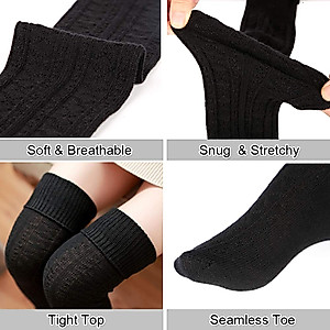 Moon Wood Women Thigh High Socks Black Over the Knee Leg Warmer Girls Tall Long Stockings, 1 Pack