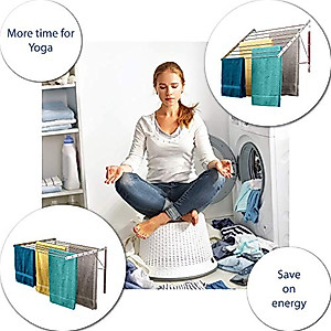 Smartsome | Wall Mounted | Clothes Drying Rack| 22" Wide |15 Linear Feet Capacity | 8 Smooth Round Stainless Steel Rods | 60 lb Capacity | Fully Assembled | Compact Sturdy Space-Saving Design