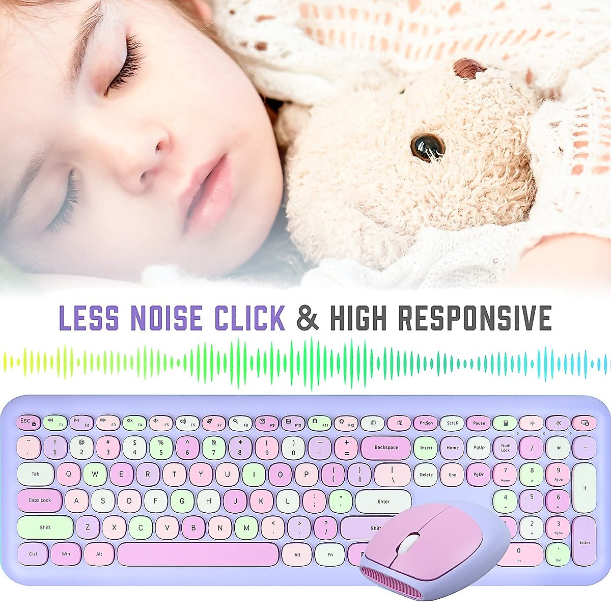 Dedeo Wireless Keyboard and Mouse Combo,USB Purple 110 Keys Compact Full Size Colorful Keyboard and Mouse Set, 2.4Ghz Noise-reducing Ultra-Quiet Keys, Ultra-Thin，for Windows, PC, Laptop, Desktop