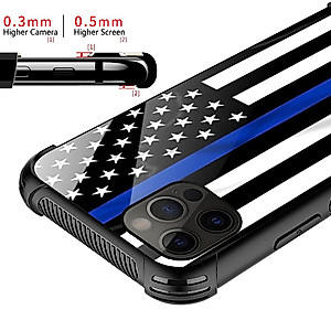ZHEGAILIAN Case for iPhone 13 Mini - American Flag Blue Line, Tempered Glass Back & Soft Silicone TPU Shock Protective Case