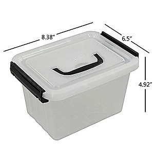 Idomy 6-Pack Tiny Clear Latching Boxes with Handle, 2.5 Quart Plastic Storage Box