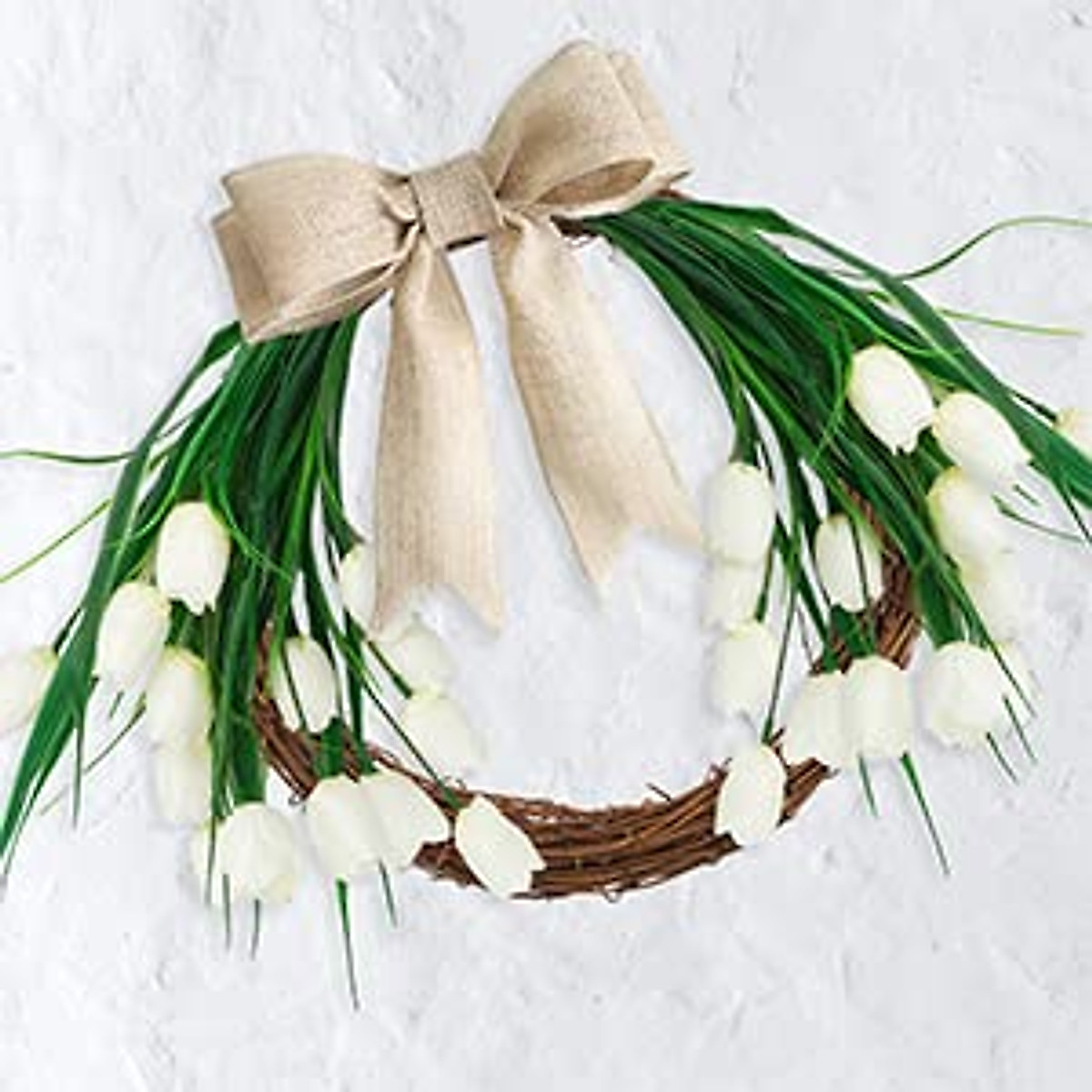 Ruidazon 6 Bundles Tulips Artificial Flowers,30 Heads Outdoor Artificial Tulip Faux Plastic Greenery Shrubs Plants UV Resistant for Easter Home Outside Garden Porch Window Decor (White)