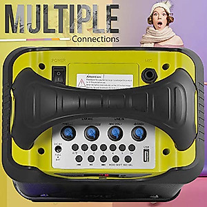 Pyle Portable Bluetooth Karaoke Speaker System - Audio Recording Function, 32 GB USB/SD Card Support, Built-in Rechargeable Battery, Flashing DJ Light w/ Music Streaming & Handheld Mic PWMA275BT