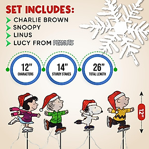PRODUCTWORKS 12-Inch Peanuts 2D Pre-Lit Yard Art with 40 LED Lights Flat PVC Christmas Pathway Markers with Lucy, Linus, Snoopy and Charlie Brown