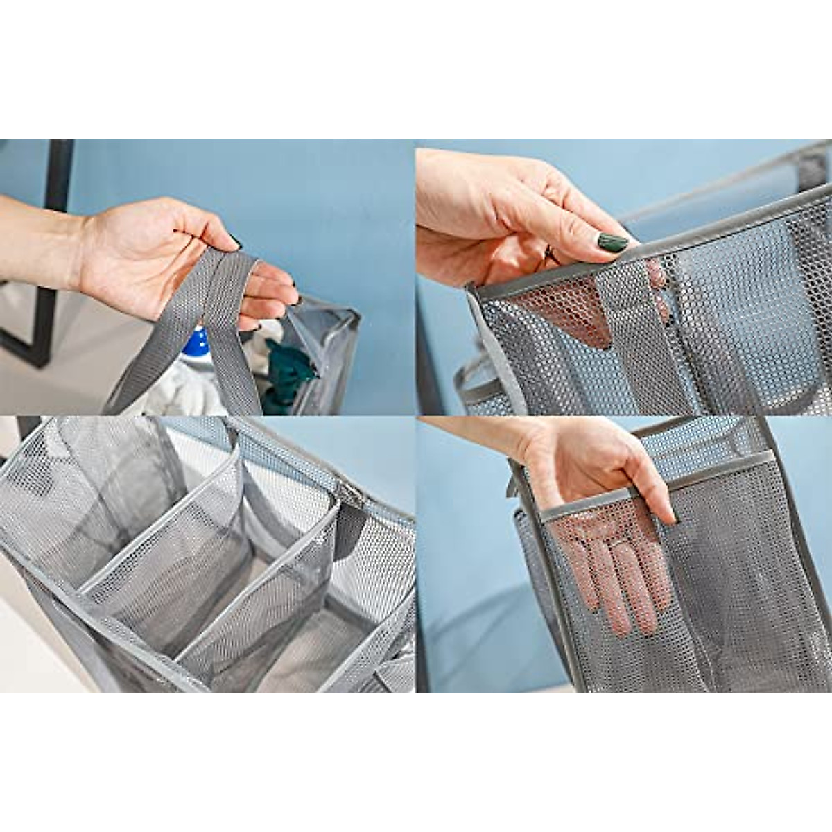 Jelier Mesh Shower Caddy Tote Basket,Hanging Portable Toiletry Bag for Bathroom Accessories (blue)