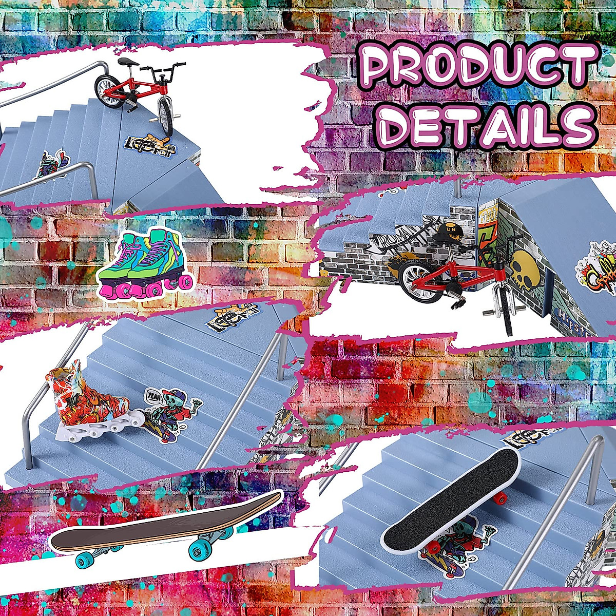 Civaner Fingerboard Skatepark Set 24 Pcs Mini Finger Toy with Finger Skateboards Ramp, Finger Bikes, Finger Scooter, Finger Skates for Skate Lovers Gift