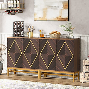 Tribesigns Sideboard Buffet Cabinet Set of 2, 59 Inch Kitchen Sideboard Cabinet with Doors and Adjustable Shelves, Coffee Bar Cabinet Storage Cabinet for Dining Room, Living Room, Dark Brown