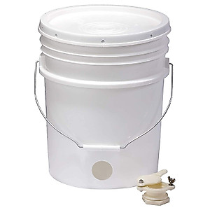 Little Giant 5 Gallon BKT5 Plastic Honey Extractor Bucket with Tight Fitting Lid and Honey Gate Tool for Beekeeping Harvesting, White (3 Pack)
