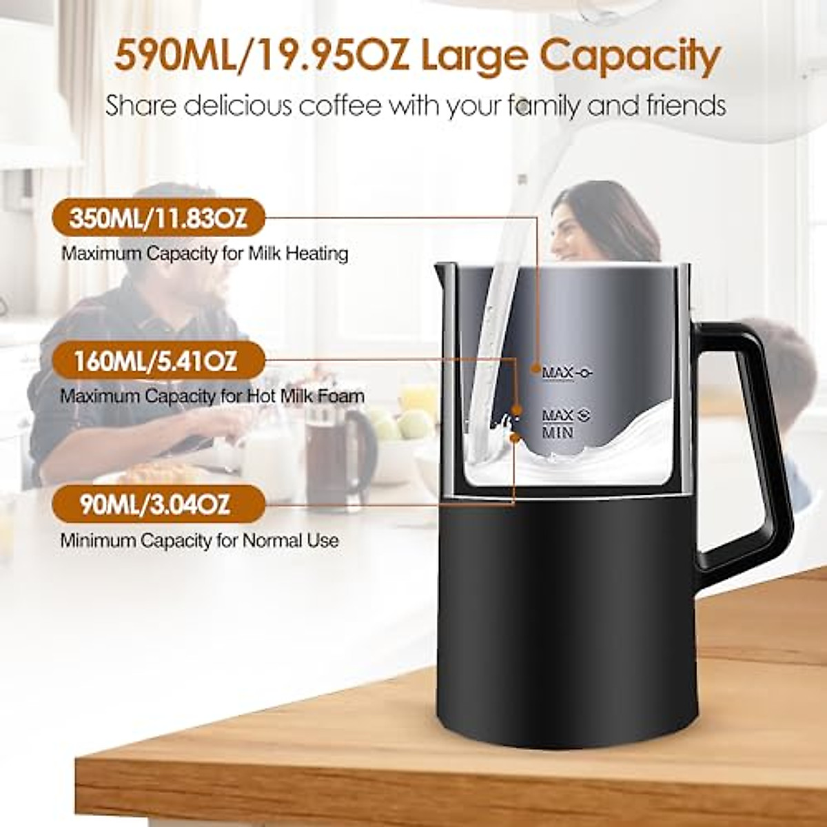 Electric Milk Frother Steamer Milk Foamer 4 in 1 Multifunctional Hot Cold Milk Foam Maker 20oz/390ml Automatic Quiet Milk Warmer Latte Cappuccinos Hot Chocolate (White)