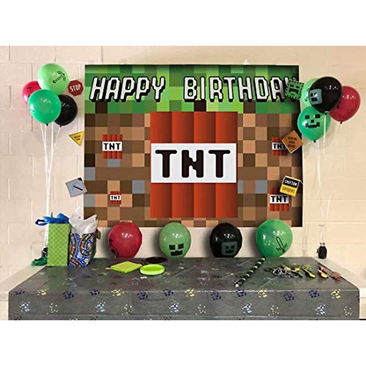 HUAYI 6.5'x5' TNT Pixel Backdrop for Birthday Game Themed Party Background Photo Booth - Stretch Resistant Econ Vinyl FW-2193