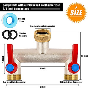 Brass Garden Hose Splitter, 3/4" Hose Splitter 2 Way Heavy Duty with Extension Handles, Outdoor Faucet Splitter Water Spigot Splitter with Individual On/Off Valve (2 Way Hose Splitter)