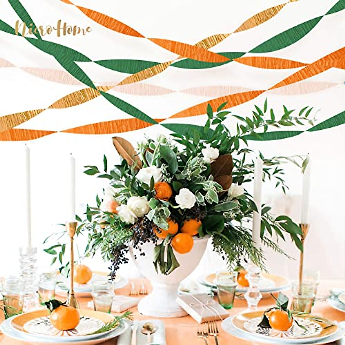 NICROHOME Little Cutie Baby Shower Decorations, 8 Rolls Orange Green Crepe Paper Streamers for Birthday Party, Summer Party, Fruit Party