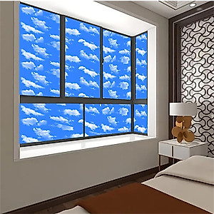 FLFK 3D Blue Sky White Clouds Self-Adhesive Wallpaper Removable Vinyl Peel and Stick Cloud Wall Murals for Toddler Nursery Baby Bedroom