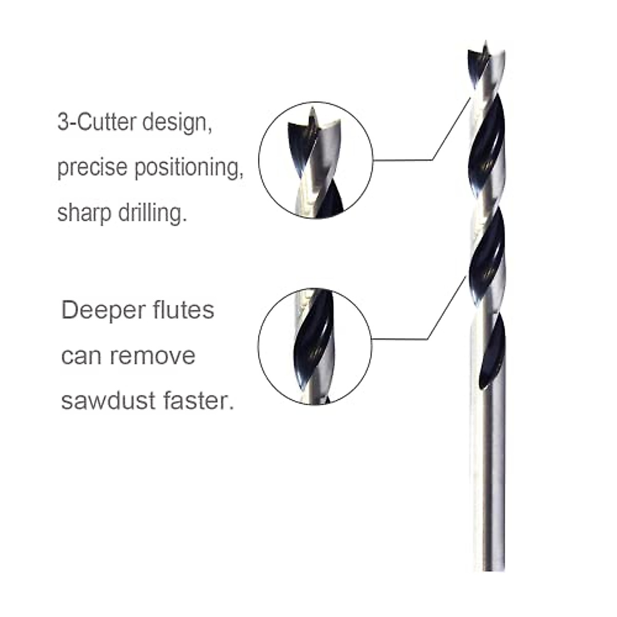 Brad Point Drill Bits 3mm (1/8") Wood Drill Bit Set Woodworking Drills High Carbon Steel for Furniture Hardwood Softwood Cupboard Wardrobe 5 Pack