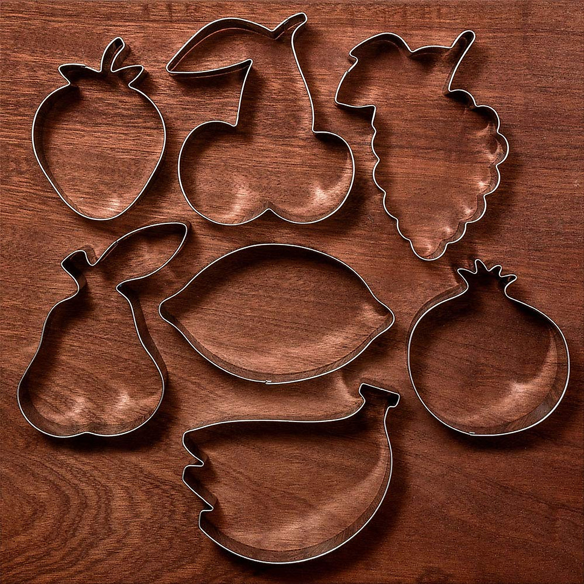 LILIAO Fruit Cookie Cutter Set - 7 Piece - Strawberry, Pear, Lemon, Grape, Pomegranate, Cherry and Banana Biscuit Fondant Cutters - Stainless Steel
