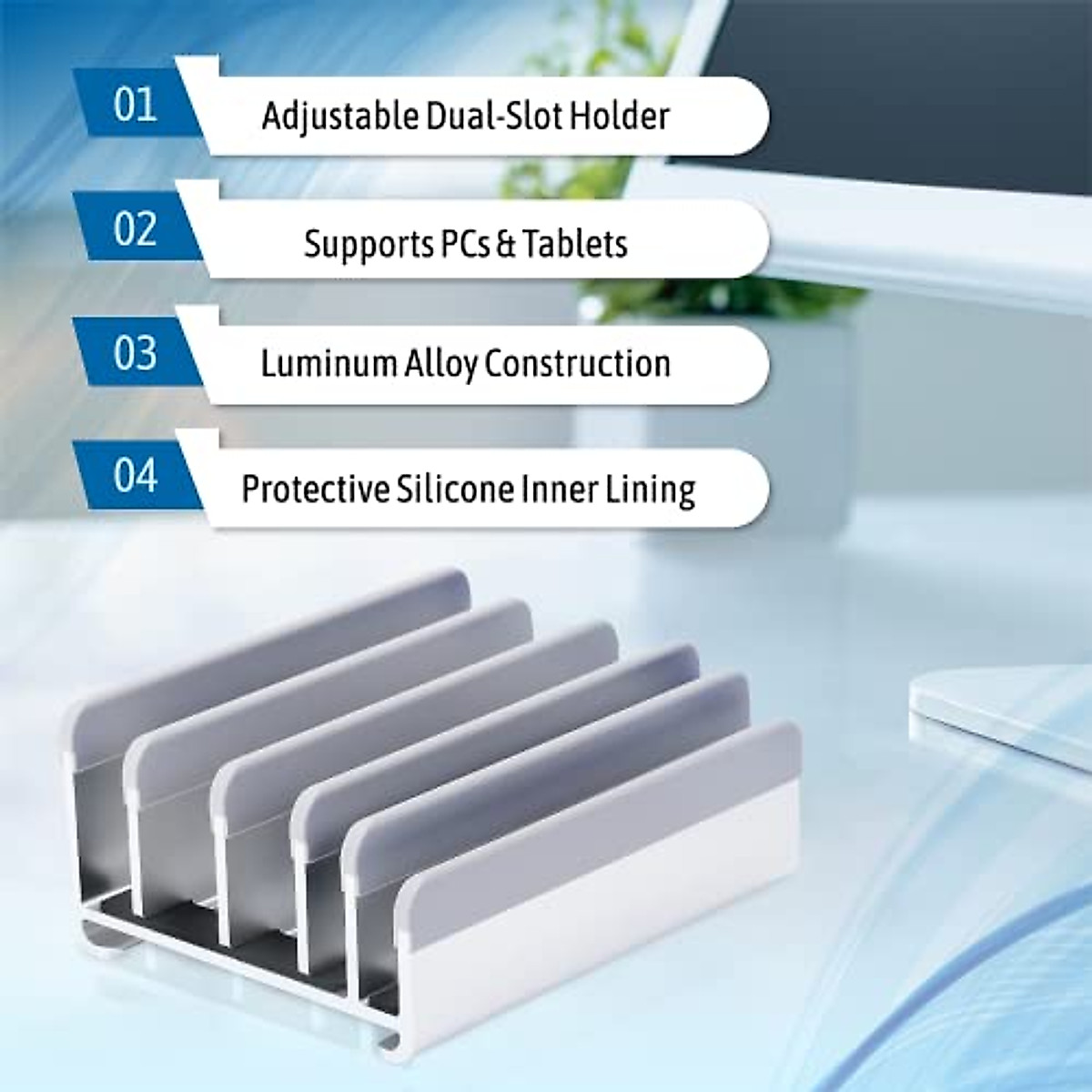 Elestoria Multiple Laptop Holder Vertical – Adjustable Laptop Vertical Stand Holds 5 Devices, Fits All MacBooks Laptops Tablets and Mobiles (up to 17.3”). Closed Upright Vertical Laptop Stand for Desk