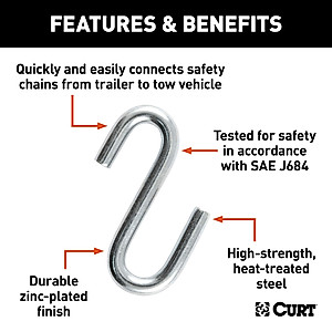 CURT 81260 3/8-Inch Certified Trailer Safety Chain S-Hook, 2,000 lbs