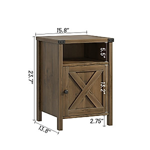 Catrimown Farmhouse, End Table, Nightstand, Side Table, Set of 2 End Table with Barn Door and Shelf, Rustic Oak Nightstand Set of 2, Bed Side Table End Tables for Living Room, Bedroom Room, Oak