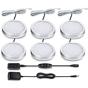 LIT-PaTH LED Cabinet Puck Lighting Fixture, 12W 1020 Lumens, Dimmable Under Counter Light for Kitchen Closet Lighting, 6-Pack