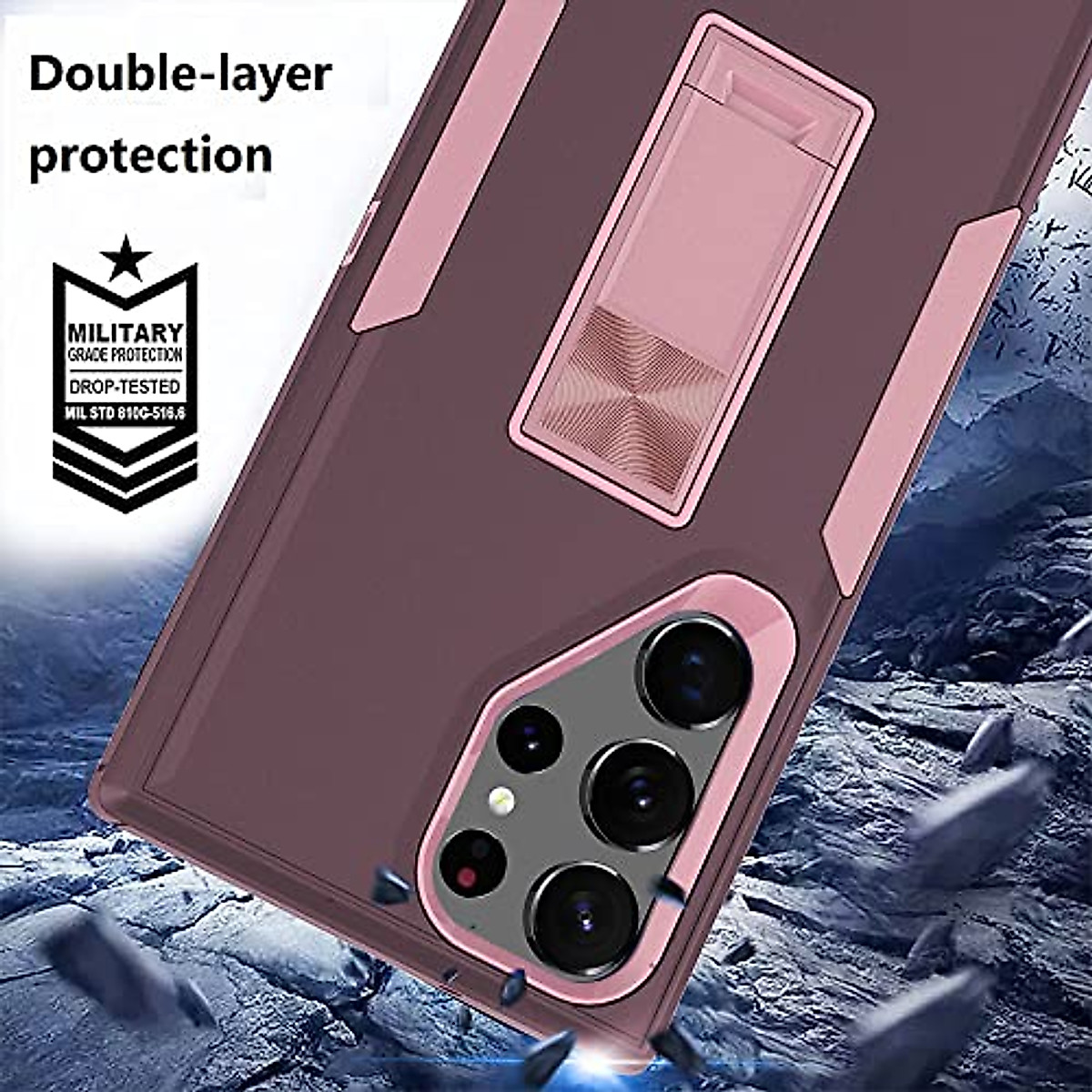 Showdd Designed for Samsung Galaxy S23 Ultra Case with Stand, Drop Protection Work with Magnetic Car Mount, Dustproof,No Fading, No Yellowing,for Men Women, Purple Rose Gold