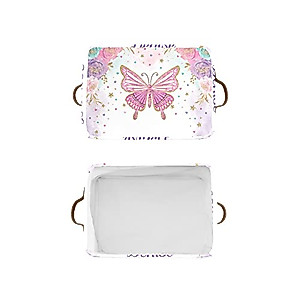 Magical Butterfly Fairy Personalized Large Storage Box for Toy,Bathroom,Nursery,Home Kitchen Shelves,Custom Closet Decorative Storage Bins 2 Pack