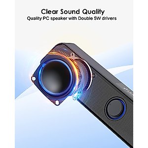 LENRUE Computer Speakers, Dual 5W PC Speaker, USB-A/USB-C Powered Laptop Speaker, 3.5mm Audio-in Wired Computer Speakers for Desktop Monitor,Laptop,Tablets,Plug-n-Play (Black)