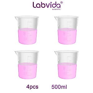 Labvida 4pcs of Stackable Plastic Beakers, Vol.500ml, PP Material, with Molded Graduation, LVB004