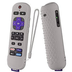 AKSHFETH Silicone Cover for Roku Ultra 2022 Remote/Roku Voice Remote Pro/RC-MC1 Shockproof Durable Protective Remote Case with Lanyard (Gray)